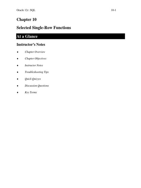 At A Glance Selected Single Row Functions Pdf Subroutine Table Database