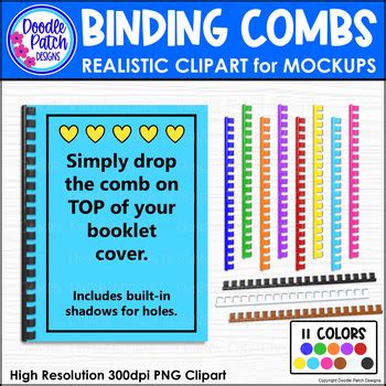 Plastic Book Binding Combs Realistic Clipart For Mockups TPT
