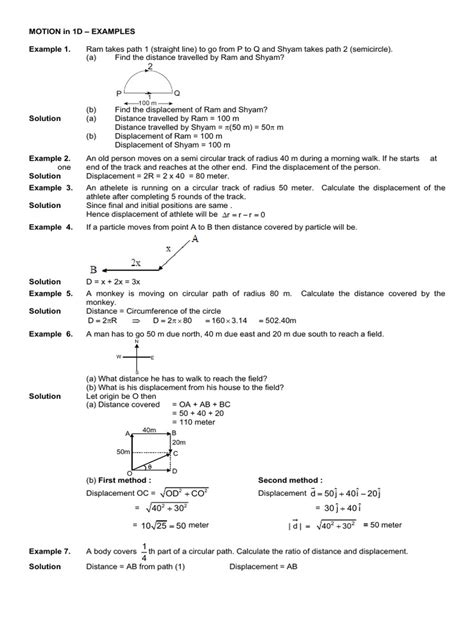 Motion In 1d Examples Pdf