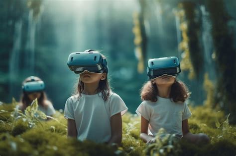 Premium Ai Image Girls Using Virtual Reality Headsets To Explore