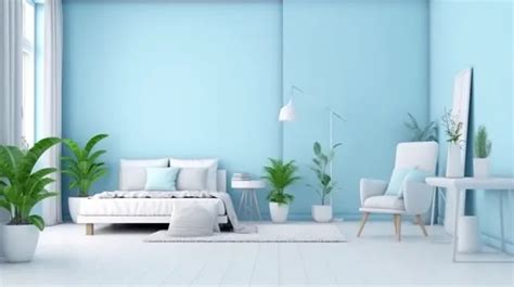 소파 안락 의자와 테이블 3d 렌더링을 갖춘 단색 파스텔 블루 인테리어 룸 디자인 가구 배경 최소한의 방 가정 모형 배경