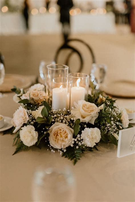 Pillar Candle And Floral Tray Centerpiece Candle Wedding Centerpieces