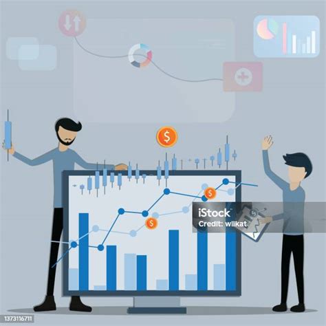 비즈니스 금융의 플랫 젊은 남자는 투자 그래프를 보고 다른 사람을 가르치고있다 벡터 개념에 대한 스톡 벡터 아트 및 기타 이미지 개념 거래자 경제 Istock