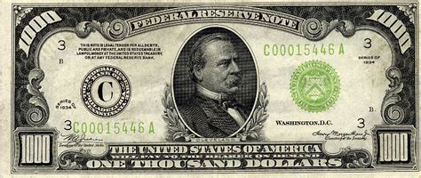 Grover Cleveland On Money 1 000 One Thousand Dollar Bill