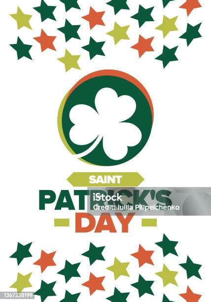 세인트 패트릭의 날 전통적인 아일랜드 해피 홀리데이 3월 17일 연례 축하 클로버와 샴록 잎 녹색 과 오렌지 파티 디자인 아일랜드 색상 포스터 카드 배너 및 배경 벡터