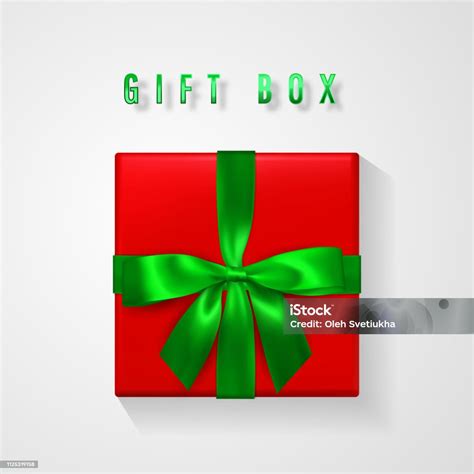 녹색 활과 리본 평면도와 빨간 선물 상자를 설정 합니다 장식 선물 인사 휴일에 대 한 요소입니다 벡터 일러스트 레이 션 빨강에