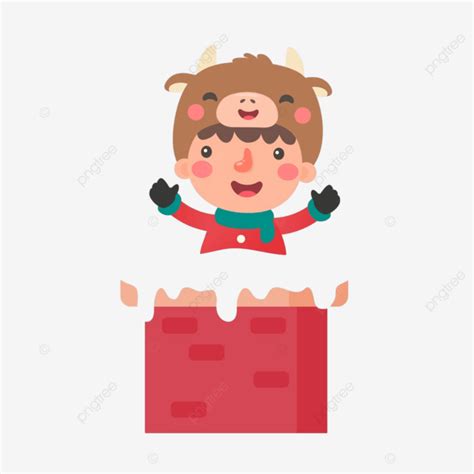 크리스마스 날 지붕 위 굴뚝에서 겨울 코트를 입은 소년의 만화가 나왔다 ~에서 년도 만화 Png 일러스트 및 벡터 에 대한 무료 다운로드 Pngtree