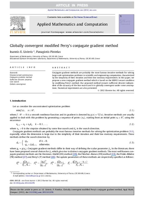 Pdf Globally Convergent Modified Perrys Conjugate Gradient Method