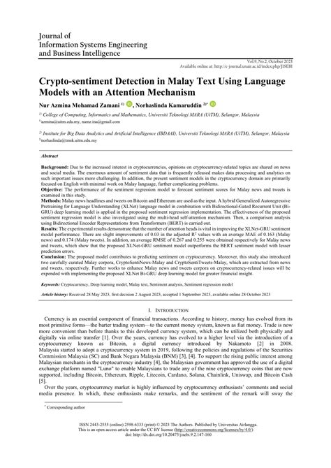 Pdf Crypto Sentiment Detection In Malay Text Using Language Models