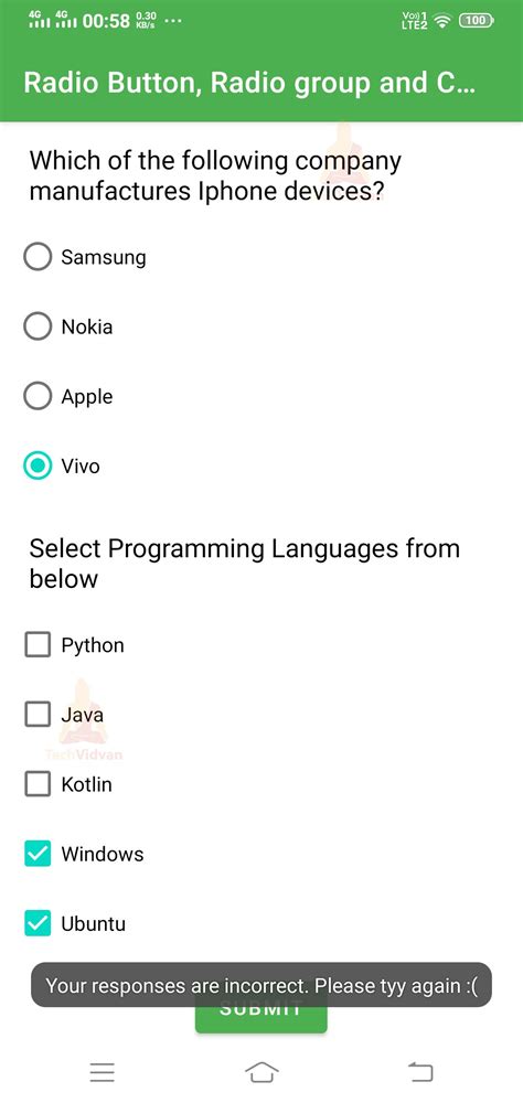 Android Radiogroup Radiobutton And Checkbox Techvidvan