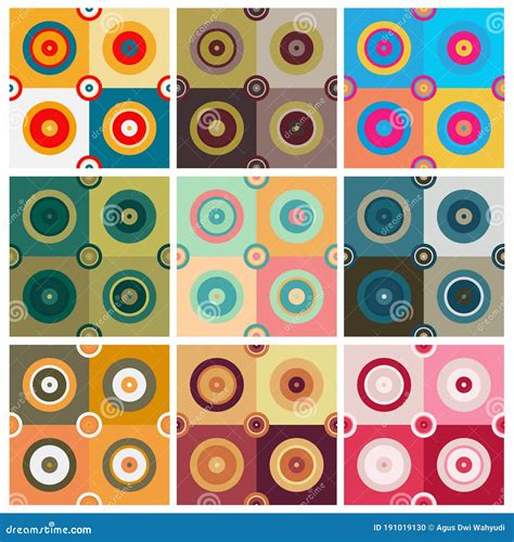 Abstract Geometrical Four Circle Seamless Pattern With Colour Combinations Stock Vector