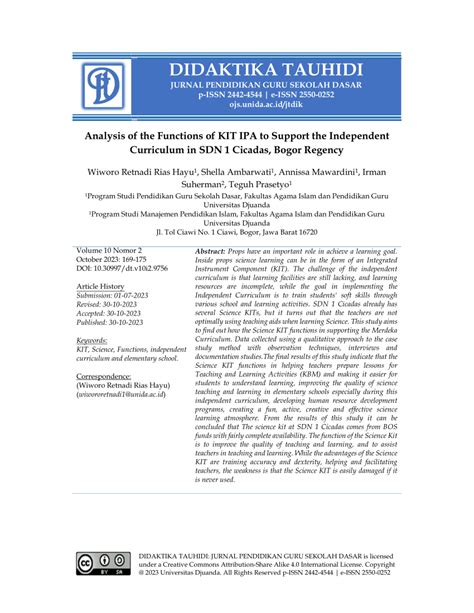 Pdf Analysis Of The Functions Of Kit Ipa To Support The Independent Curriculum In Sdn 1