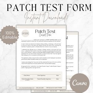 Patch Test Form Template Editable Esthetician Forms Lash Tech Forms Template Beauty Salon