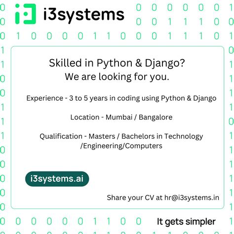 I3systemsai On Linkedin Hiring Backenddeveloper Pythondjango