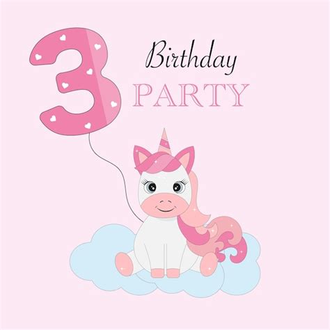 Premium Vector An Invitation To The Third Birthday Unicorn