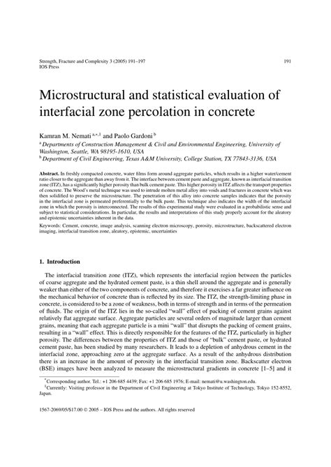 Pdf Microstructural And Statistical Evaluation Of Interfacial Zone Percolation In Concrete
