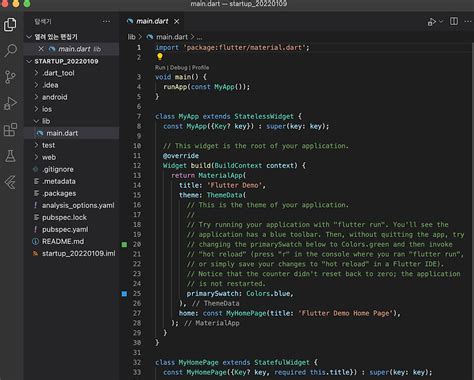 Flutter 기본 프로젝트 만들기 및 실행