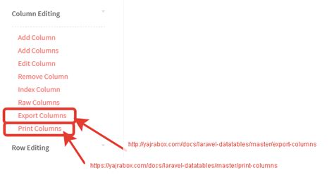 Docs Error In Pages Export Columns And Print Columns In Official Docs · Issue 2423 · Yajra