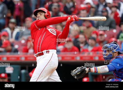 Cincinnati Reds Eugenio Suarez Hits A Single Off Chicago Cubs Relief