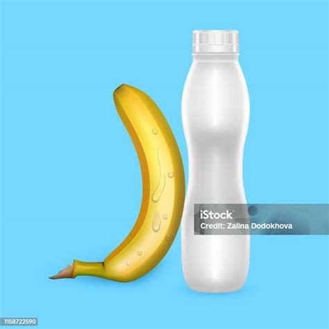 3d 화이트 요구르트 플라스틱 병 바나나 마시는 요구르트와 현실적인 병 3차원 형태에 대한 스톡 벡터 아트 및 기타 이미지 3차원 형태 건강한 생활방식 건강한 식생활