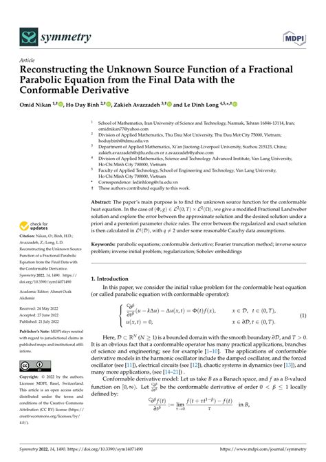 Pdf Reconstructing The Unknown Source Function Of A Fractional Parabolic Equation From The