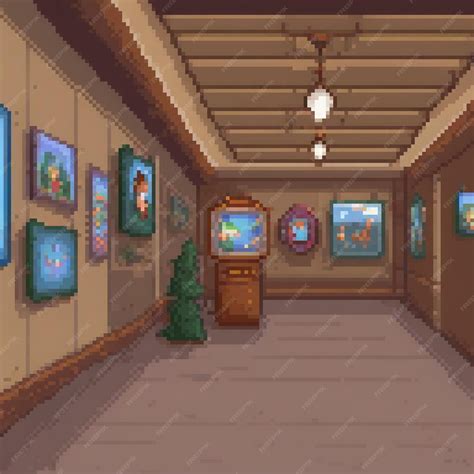 Pixel Art Hallway With Festive Wall Art And A Christmas Tree Premium
