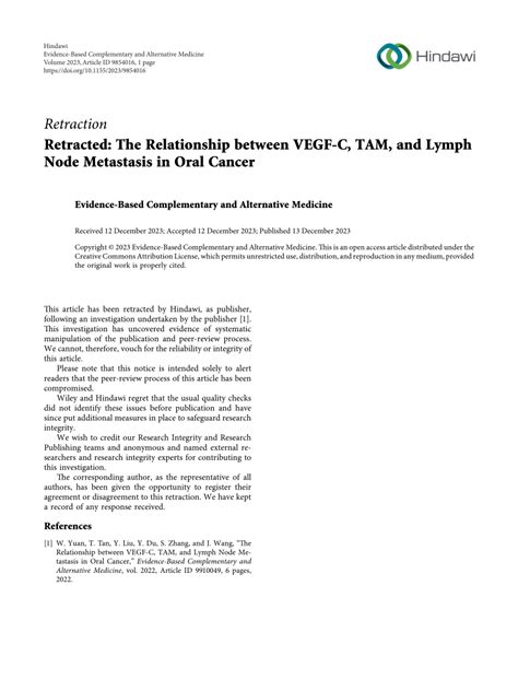 Pdf Retracted The Relationship Between Vegf C Tam And Lymph Node Metastasis In Oral Cancer