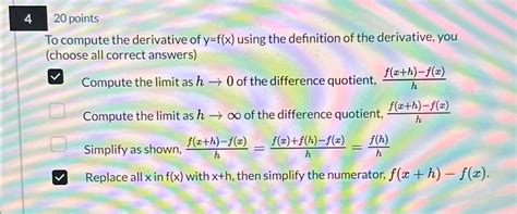 Solved 420 ﻿pointsto Compute The Derivative Of Yfx ﻿using