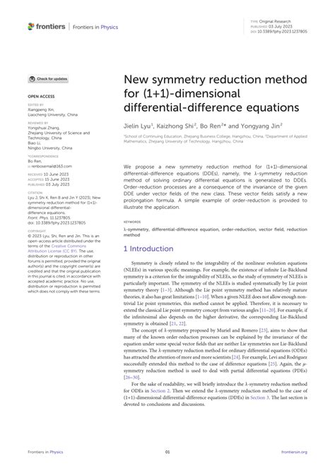 Pdf New Symmetry Reduction Method For 11 Dimensional Differential Difference Equations