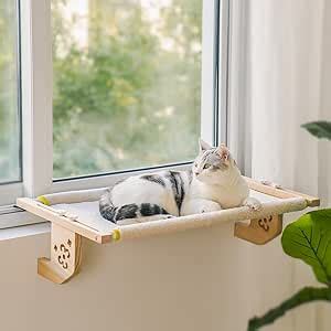MEWOOFUN Hamac de fenêtre pour chat avec cadre en bois et métal 56 x 40