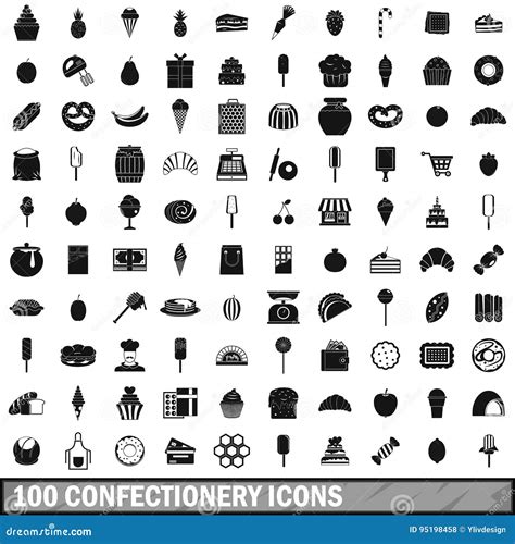 100 Confectionery Icons Set Simple Style Stock Vector Illustration