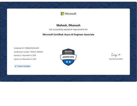 Dhanush Mahesh On Linkedin Microsoftcertified Azureai Artificialintelligence Aiengineer