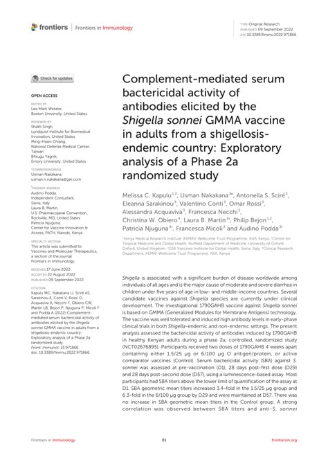 Pdf Complement Mediated Serum Bactericidal Activity Of Antibodies Elicited By The Shigella