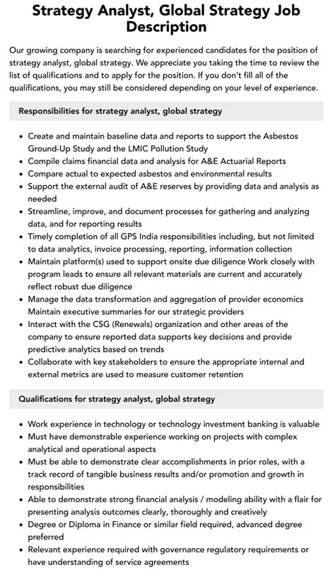 Strategy Analyst Global Strategy Job Description Velvet Jobs