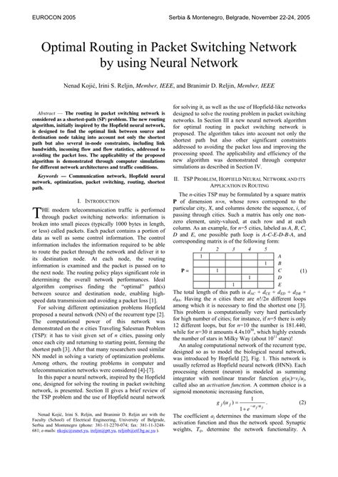 Pdf Optimal Routing In Packet Switching Network By Using Neural Network