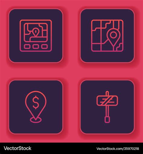 Set Line Gps Device With Map Cash Location City Vector Image