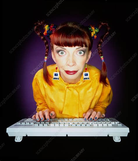 Female Computer Nerd Working At Her Computer Stock Image T420 0308 Science Photo Library