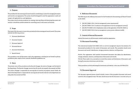 Iso 20000 Procedure For Document And Record Control Template Iso Templates And Documents Download