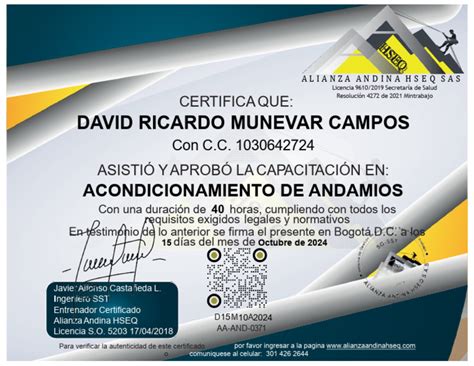 Certificado Andamios Aa And 0371 Pdf