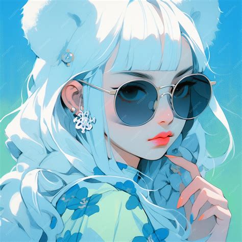 Premium Ai Image Anime Girl With Sunglasses And A White Hair And Blue