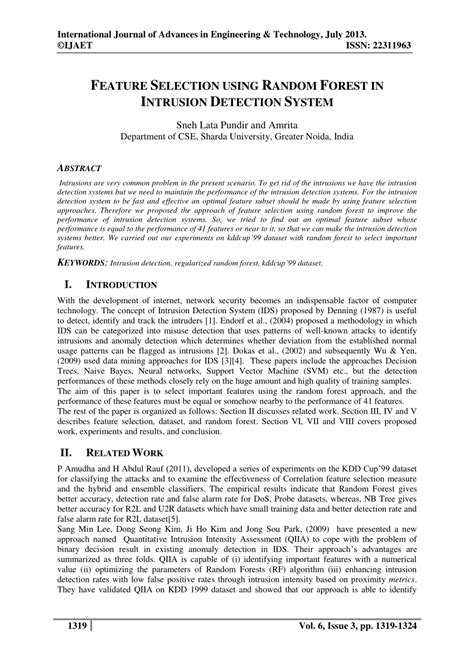 Pdf Feature Selection Using Random Forest In Intrusion Detection System