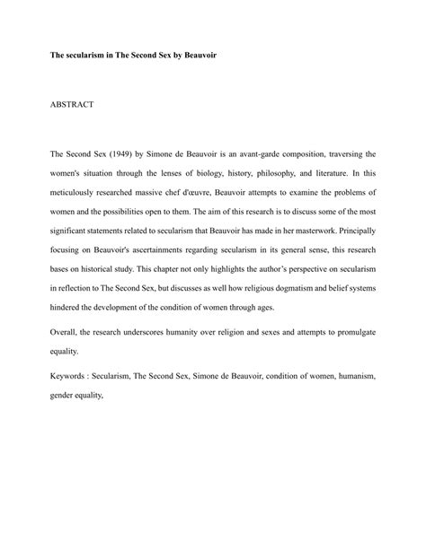 Pdf The Secularism In The Second Sex By Beauvoir
