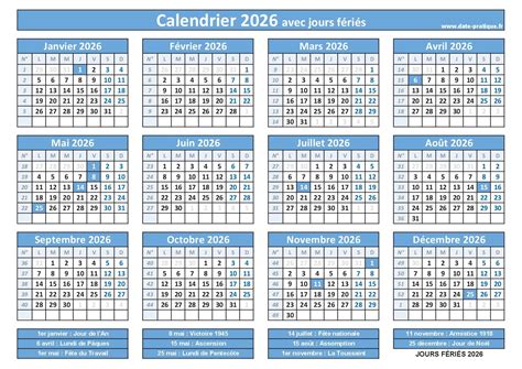 Jours Fériés 2026 En France Mois Dates Et Calendrier