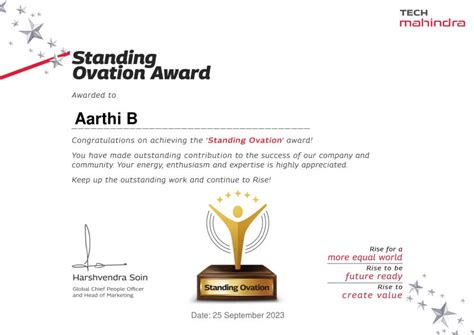 Aarthi Babu On Linkedin Standingovationaward Gratitude Thanks Techm Techmahindra Kudos