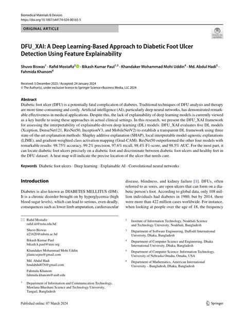 Pdf Dfu Xai A Deep Learning Based Approach To Diabetic Foot Ulcer Detection Using Feature