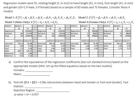Regression Models Were Fit Relating Height Y In Mm