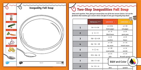 Seventh Grade Two Step Inequalities Fall Soup Cut And Paste