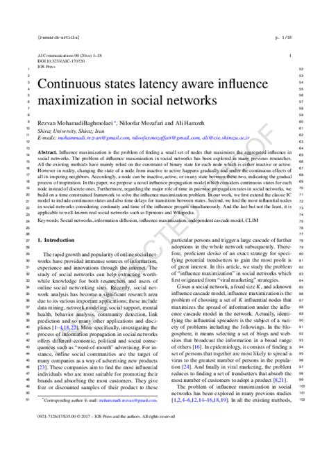 Pdf Continuous States Latency Aware Influence Maximization In Social
