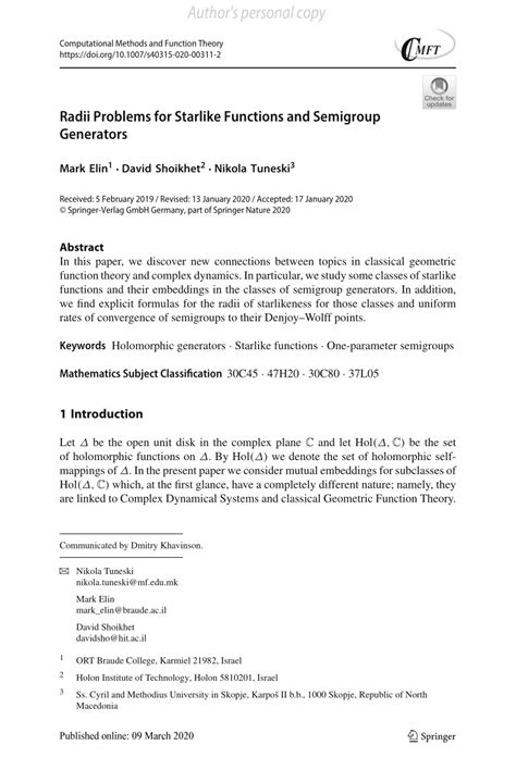 Pdf Radii Problems For Starlike Functions And Semigroup Generators