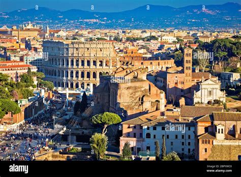 Ancient Roman Forum Landmarks And Colosseum In Eternal City Of Rome